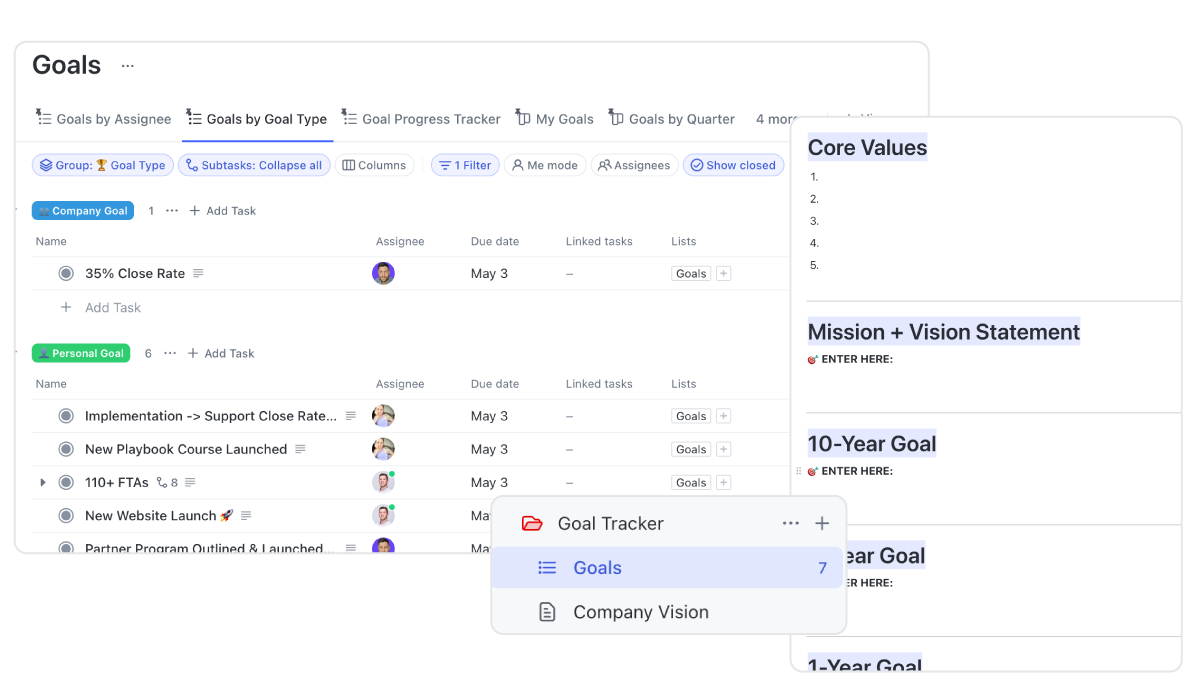 ClickUp Goal Tracking Template by ZenPilot